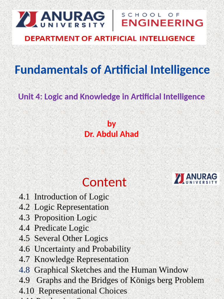 FAI - Unit 4 - Logic and Knowledge | PDF | Bayesian Inference | Logic