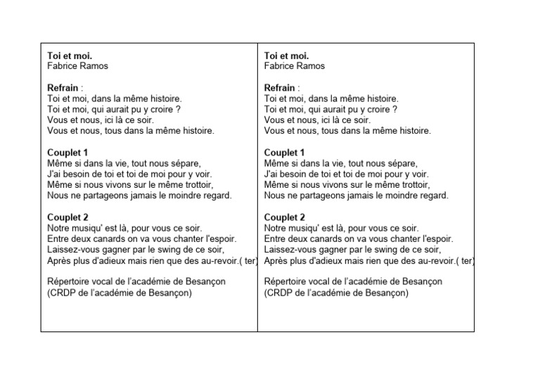 Toi Et Moi Paroles | PDF