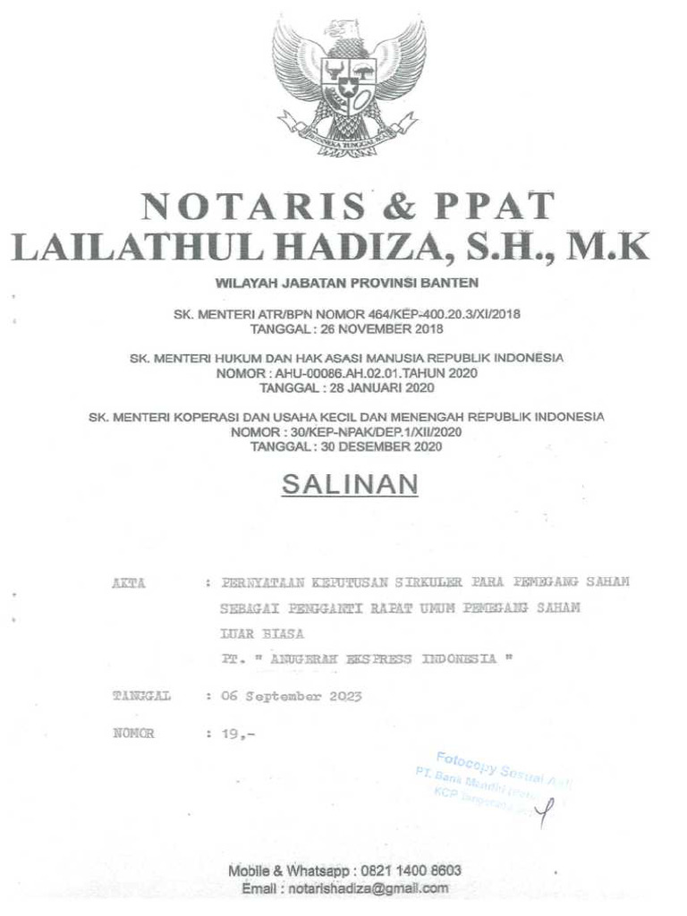 Akta Perusahaan & NIB PT AKSI New | PDF