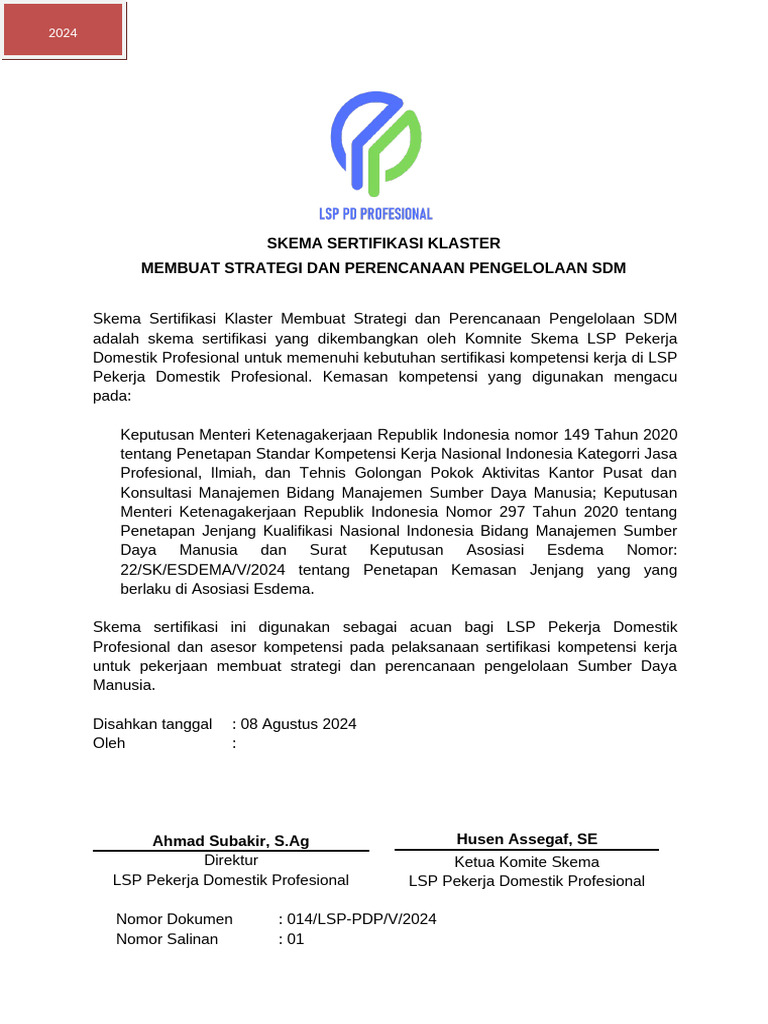 Skema Sertifikasi Klaster SDM 2024 | PDF | Karier & Perkembangan