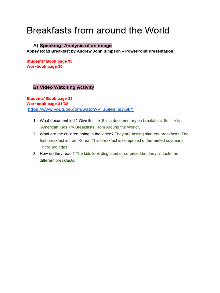 Lesson 2 - Breakfasts From Around The World | PDF | Language Arts ...