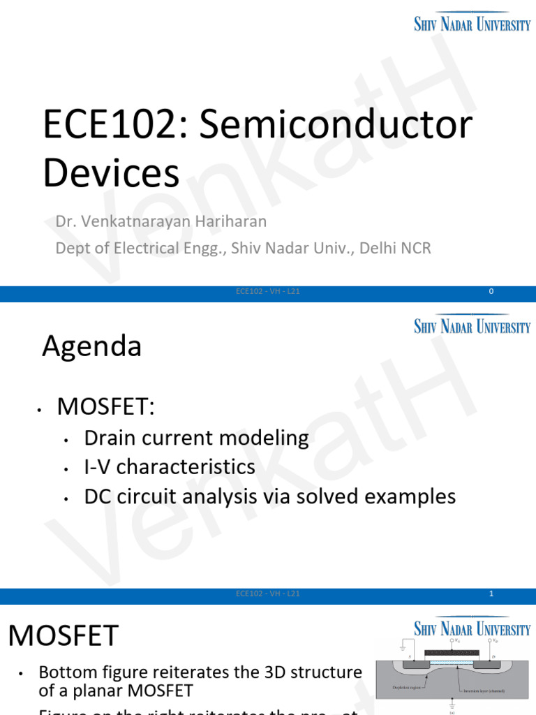 ECE102 SemiconDevL21 MosfetDrainCurrentModelAndCircuitAnal | PDF ...