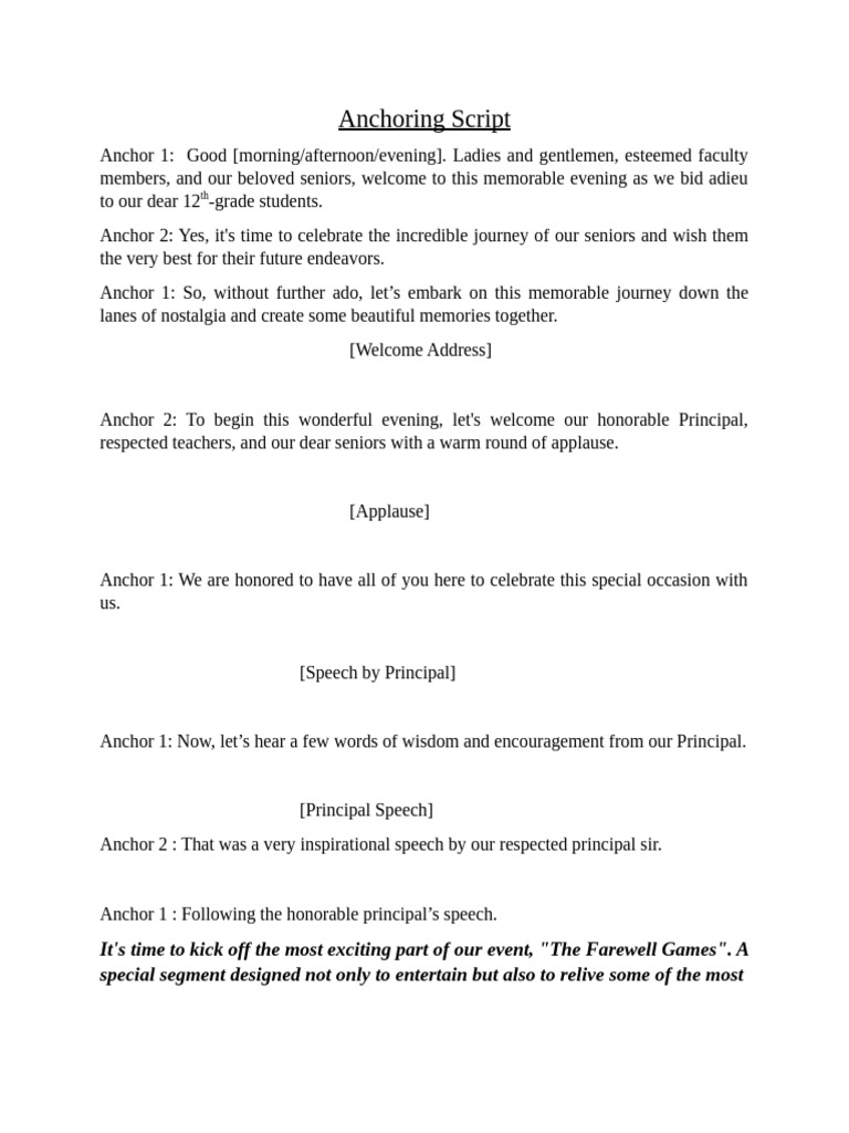 Farewell Anchoring Script Final | PDF