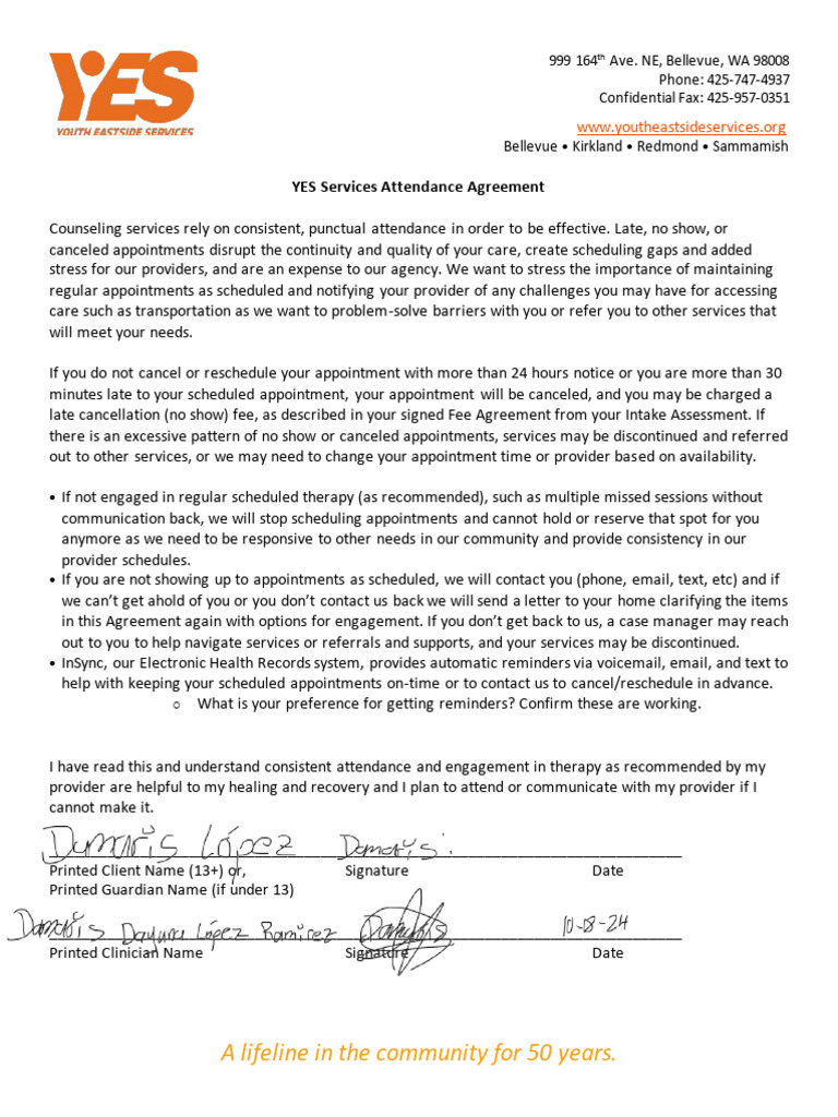 YES Services Attendance Agreement Guide | PDF | Service Industries