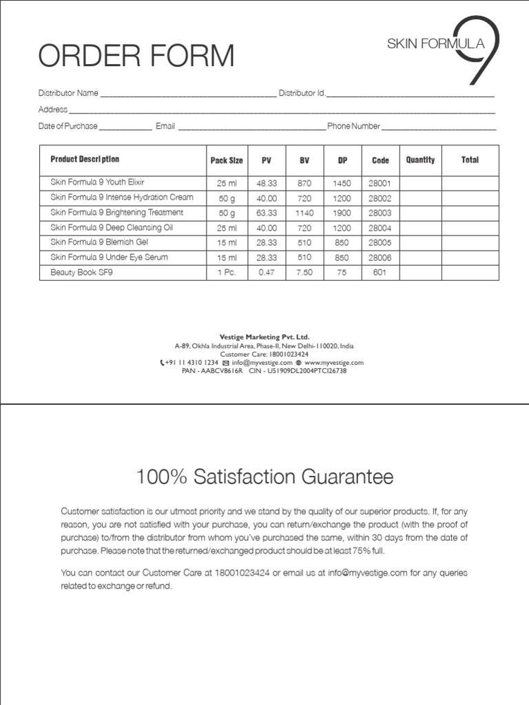 Skincare Product Order Form | PDF | Finance & Money Management | Wellness