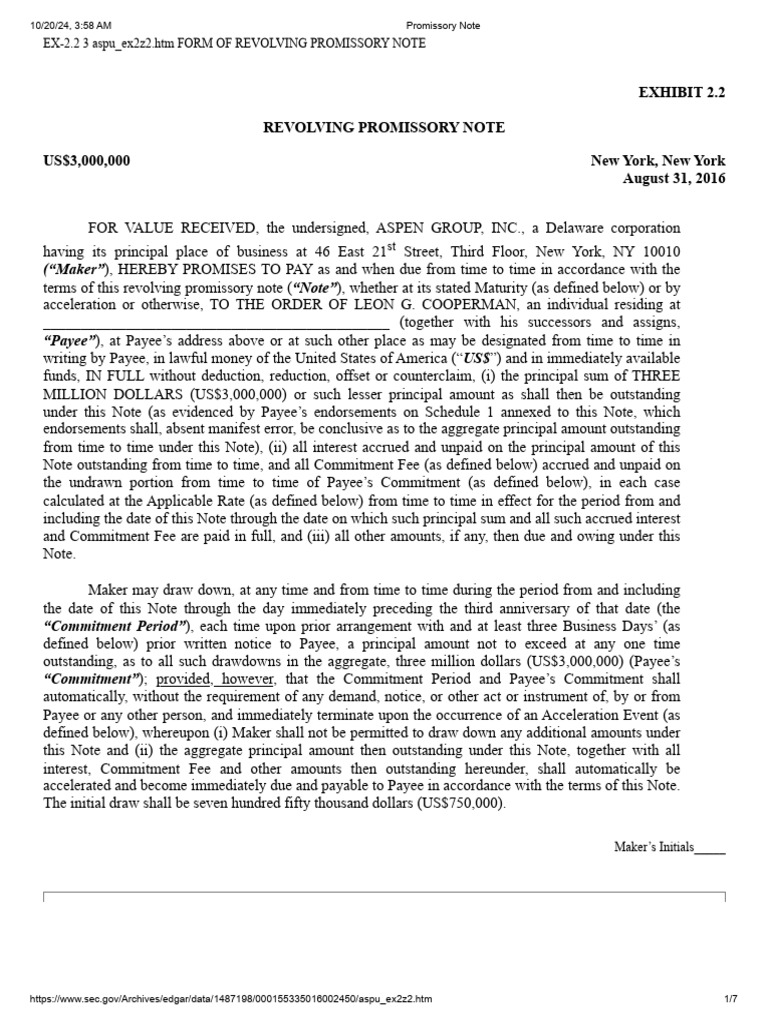 sample Promissory Note | PDF | Bankruptcy | Business Law