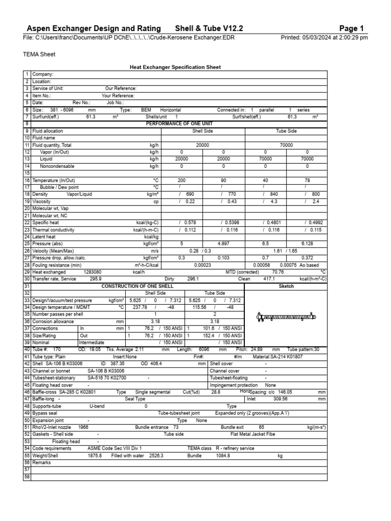 TEMA Sheet + Overall Summary | PDF | Liquids | Viscosity