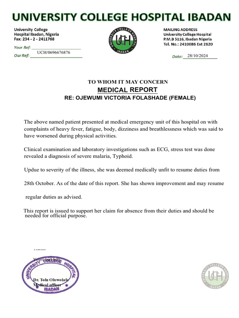 Medical Report: Severe Malaria & Typhoid | PDF | Self-Improvement | Wellness