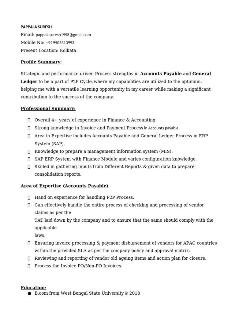 Suresh CV 2023 | PDF | Accounts Payable | Business