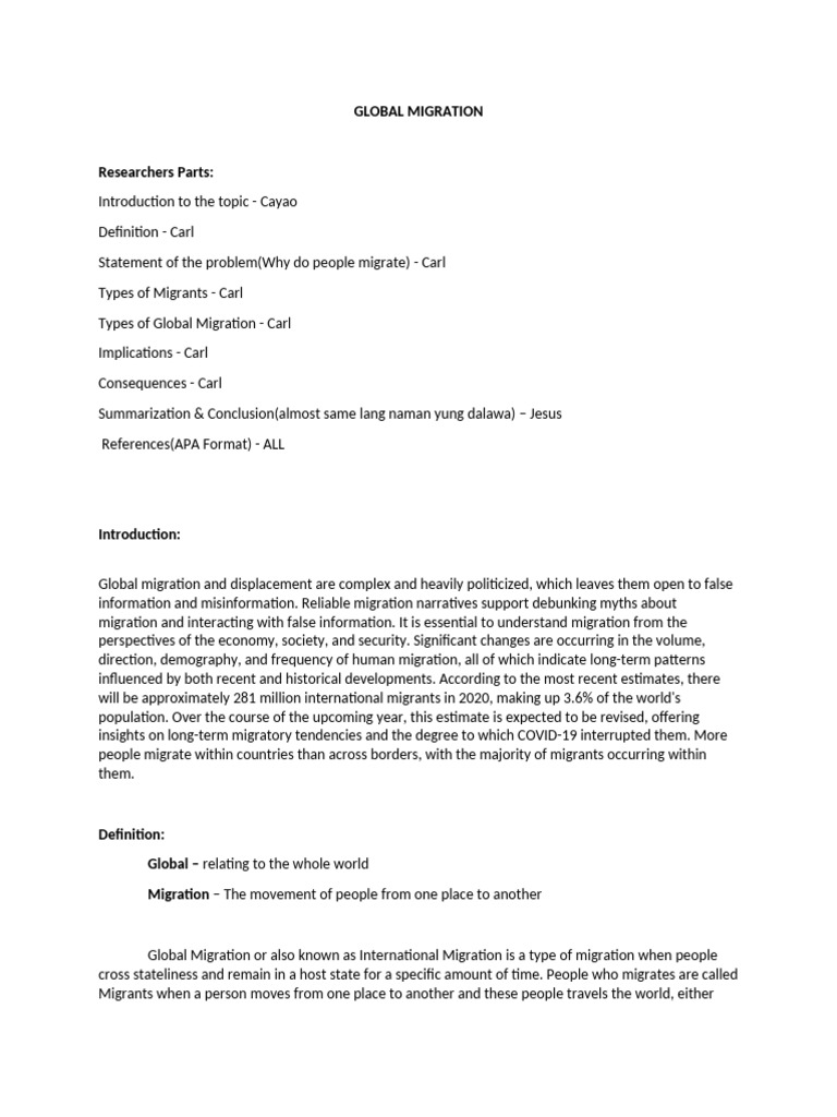 Global Migration Pdf Human Migration Immigration
