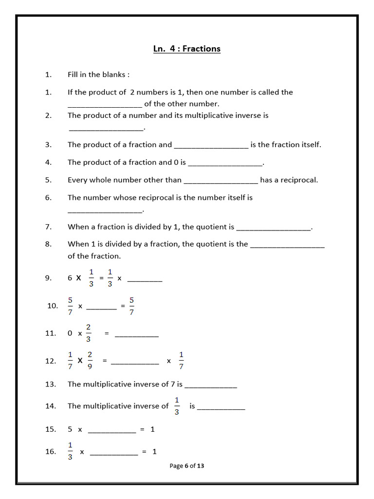 CBSE Class 5 Mathematics Worksheet - Fractions | PDF | Arithmetic ...