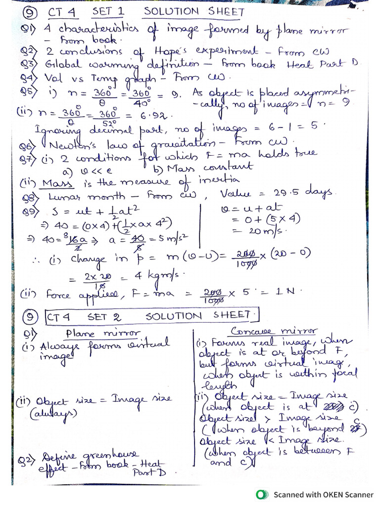 9 Classtest 4 Set 1,2,3,4 Solution Sheets | PDF
