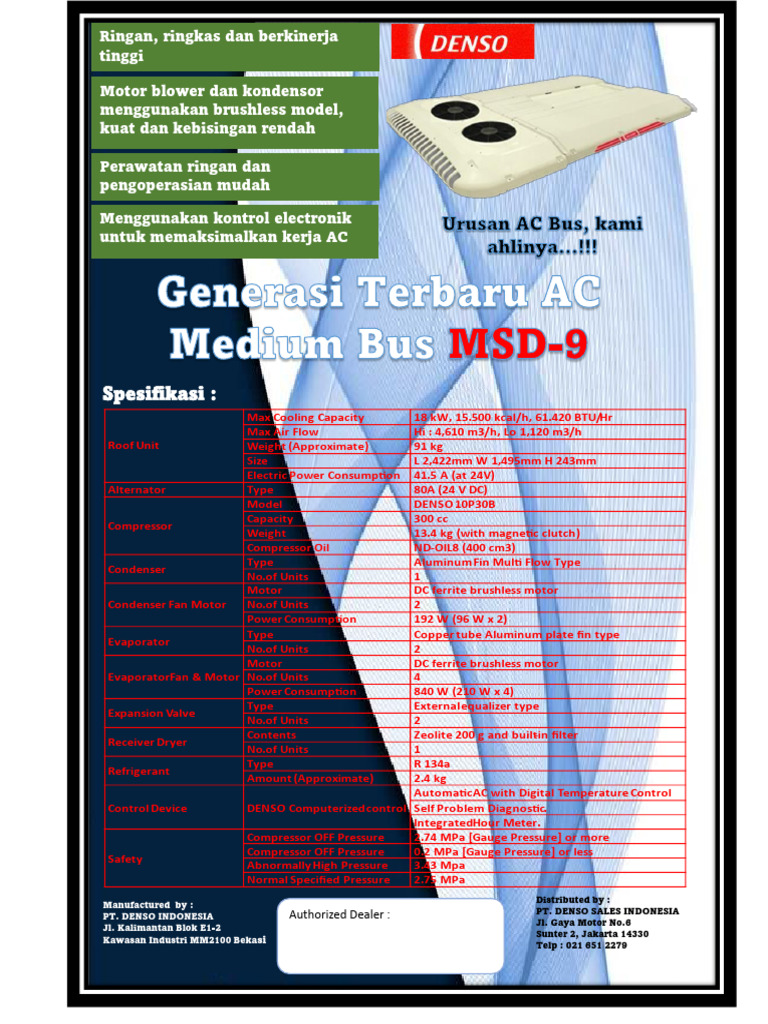 Spesifikasi AC Denso MSD9 | PDF | Teknologi & Rekayasa