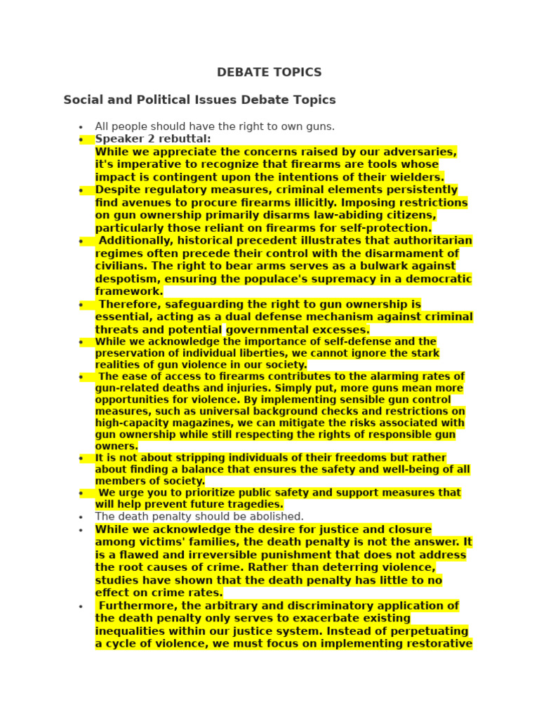 Debate Topics | PDF | Obesity | Capital Punishment