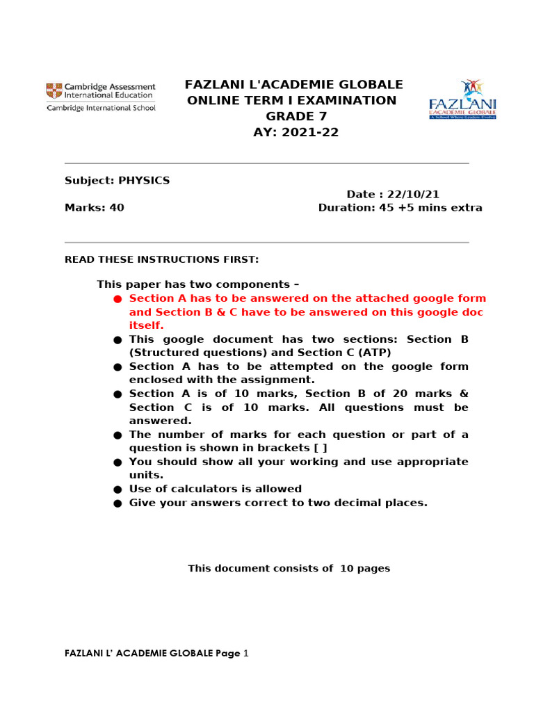 Adnan Jawadwala - T1 GRADE 7 PHYSICS PAPER SECTION B+C | PDF | Gases ...