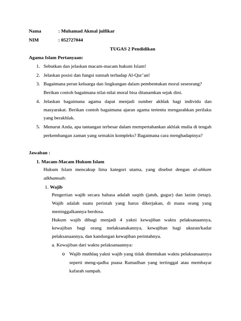 Tugas 2 Pendidikan Agama Islam | PDF | Pengembangan Diri | Gaya Hidup