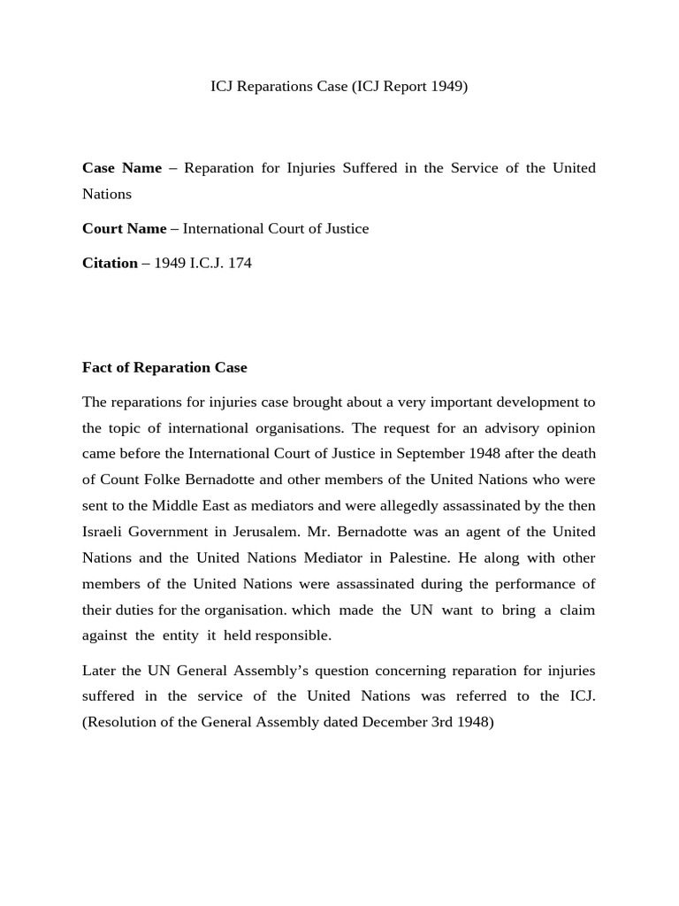 ICJ Reparations Case (ICJ Repaort 1949) Main | PDF | United Nations | International Relations