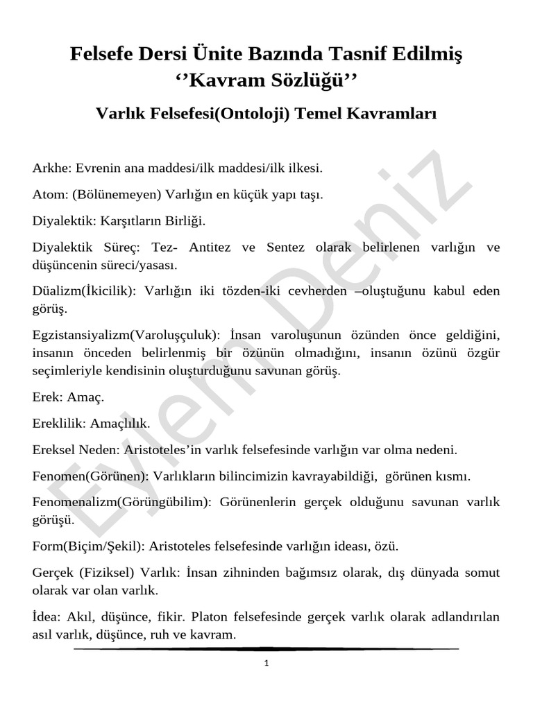 Felsefe Kavram Sözlüğü Eylem Deniz | PDF