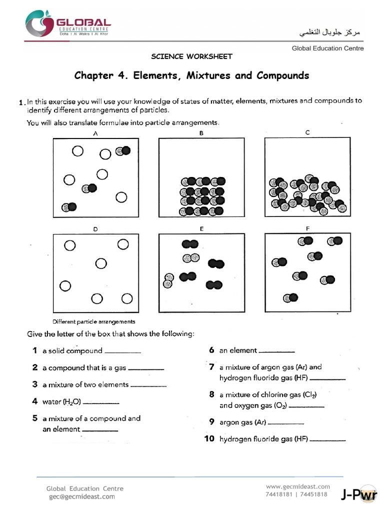Element, Mixtures and Compound Worksheet 1 | PDF | Technology & Engineering