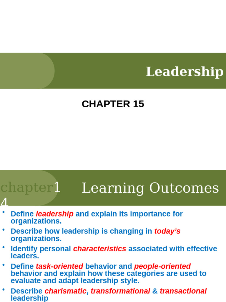 Chapter 15 - Leadership - MGT101 NEW | PDF | Leadership ...
