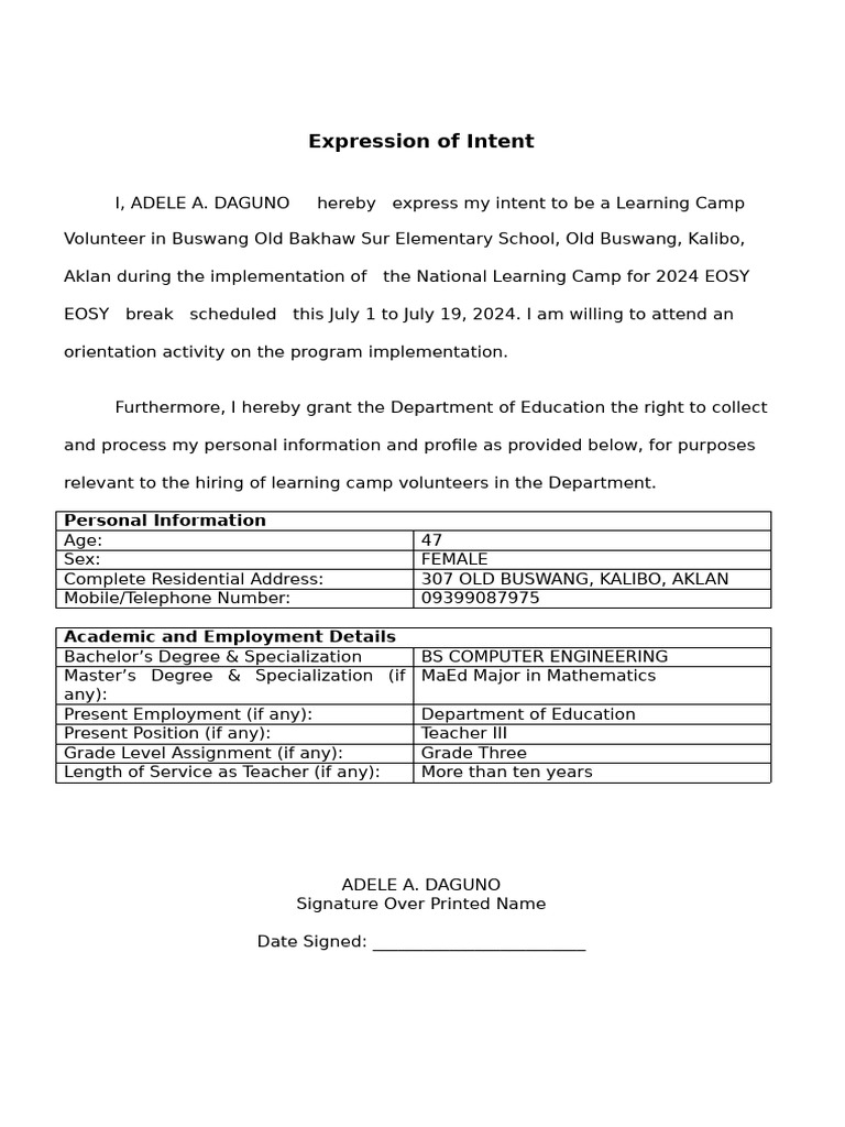 NLC-Expression-of-Intent - For Merge | PDF