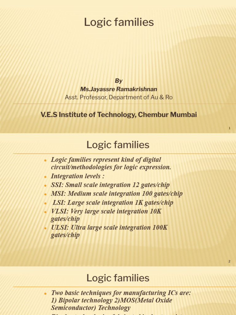 Logic Family | PDF | Logic Gate | Integrated Circuit