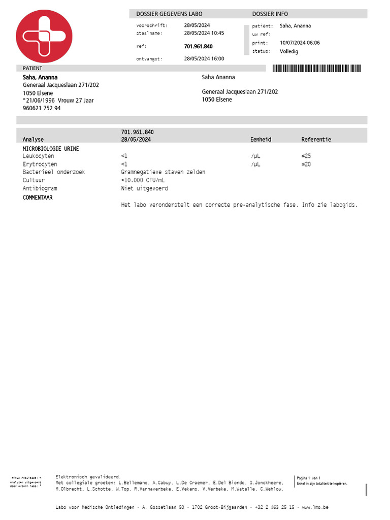 Dossier Gegevens Labo Dossier Info: 28/05/2024 701.961.840 Analyse Eenheid Referentie ...