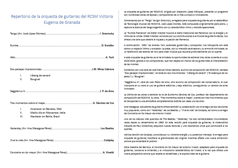 Repertorio de La Orquesta de Guitarras Del RCSM Victoria Eugenia de ...