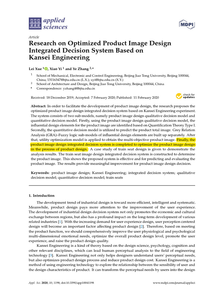 Research On Optimized Product Image Design Integrated Decision System Based On Kansei ...