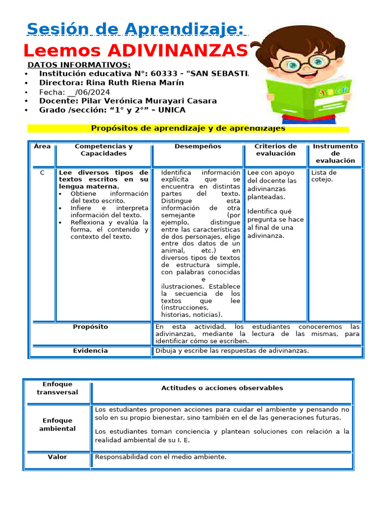 1° y 2° Grado Material Del Día 1 Com Leemos Adivinanzas | PDF | Evaluación | Aprendizaje