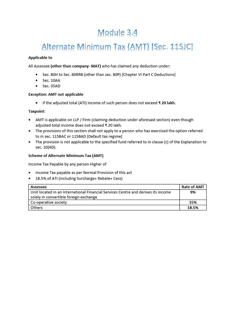Alternate Minimum Tax Guide | PDF | Alternative Minimum Tax ...