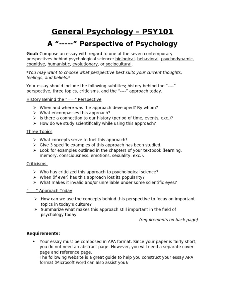 GenPSY - Psychological Perspective Essay | PDF | Psychology | Citation