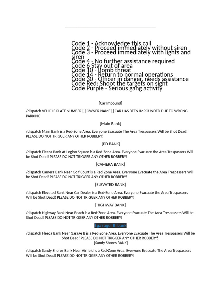 PD Doc Dispatches Codes and Commands 1 | PDF | Robbery | Crimes