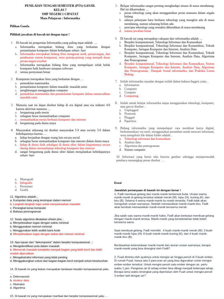 PTS Ganjil Informatika KLS 7 2024 | PDF