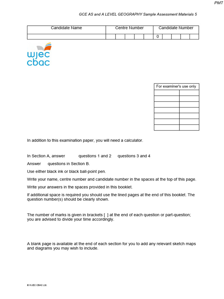 Specimen QP - Unit 1 WJEC Geography A-Level | PDF | Coast | Glacier