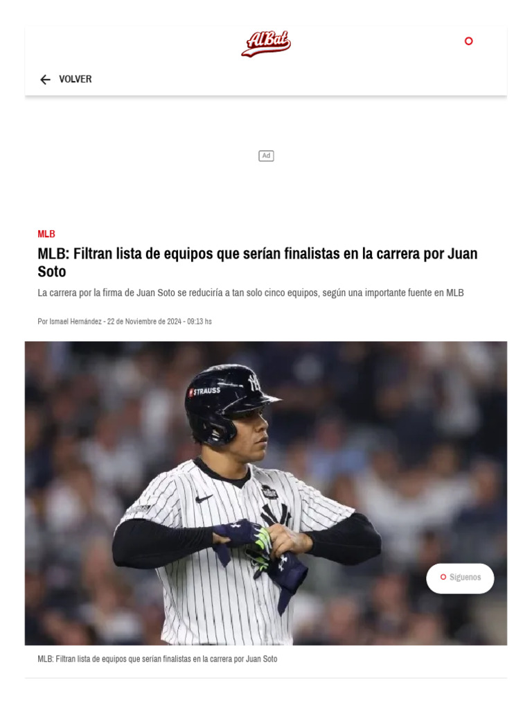 MLB - Filtran Lista de Equipos Que Serían Finalistas en La Carrera Por Juan Soto | PDF | Liga ...