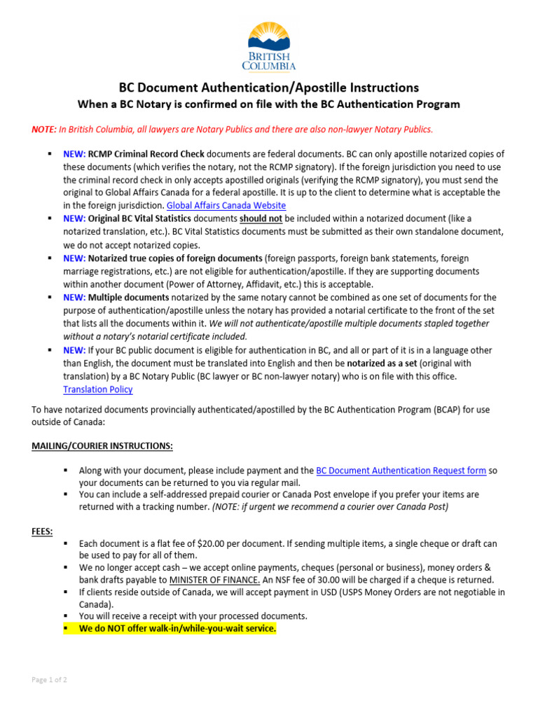 BC Document Authentication Guidelines | PDF | Notary Public