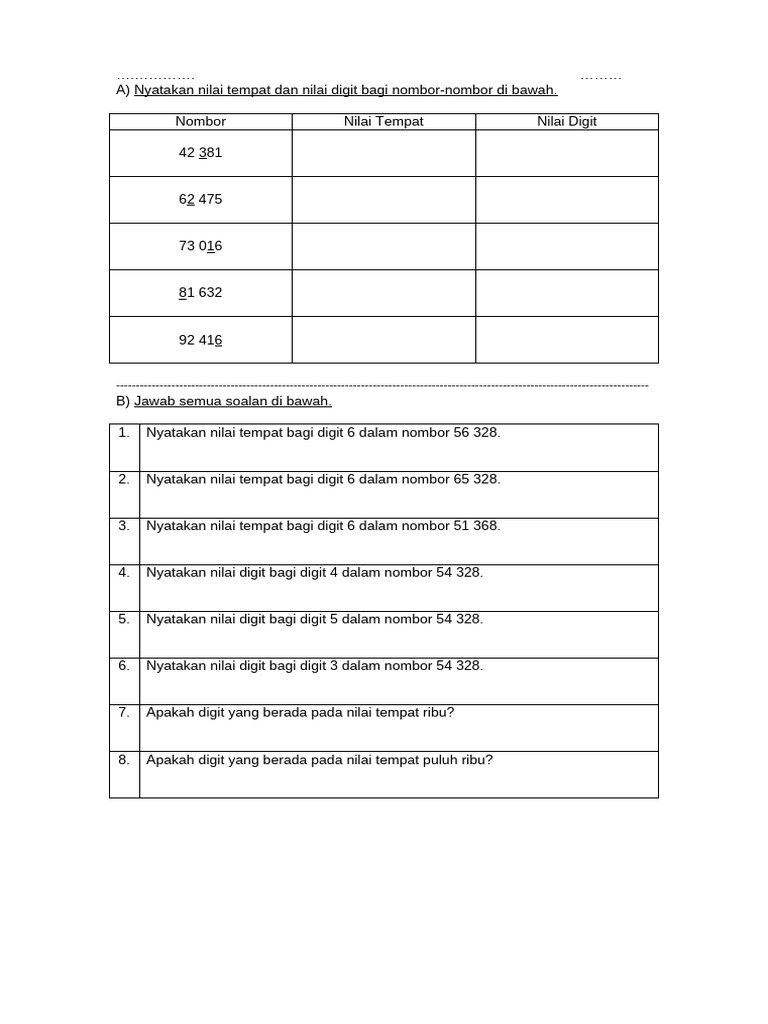 Nilai Tempat Nilai Digit | PDF