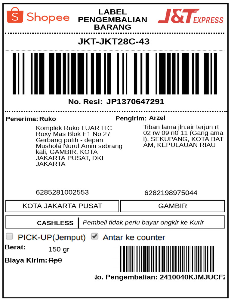 Contoh Label Pengembalian Barang PDF | PDF