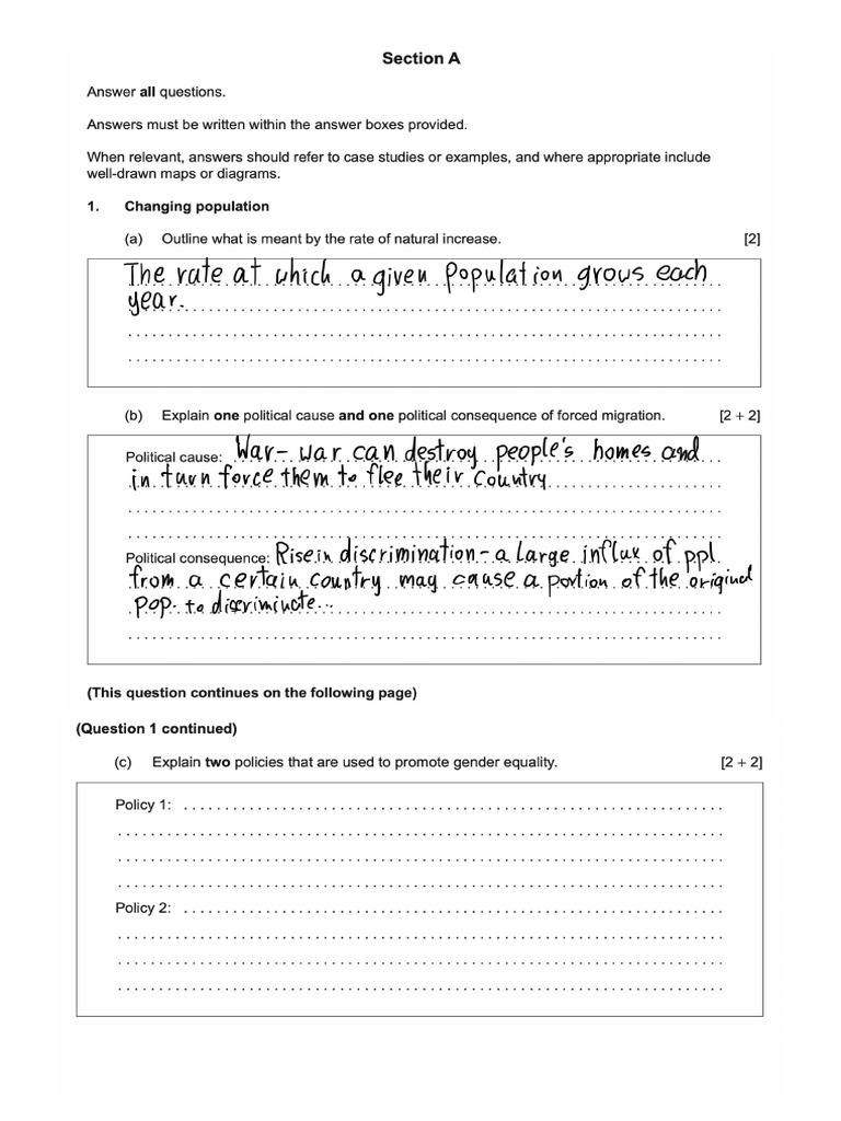 GEO (Past Papers) - Changing Populations | PDF