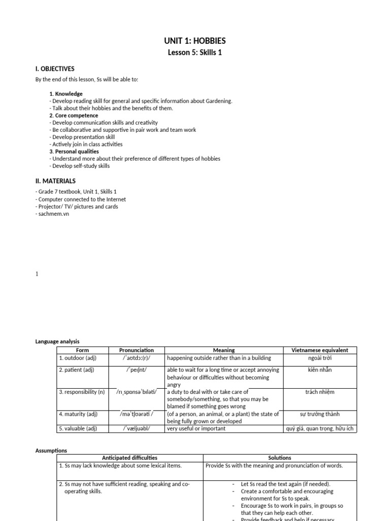 Bài Đọc-Nói Mẫu - UNIT 1 Global Success 7 | PDF | Cognition | Human Communication