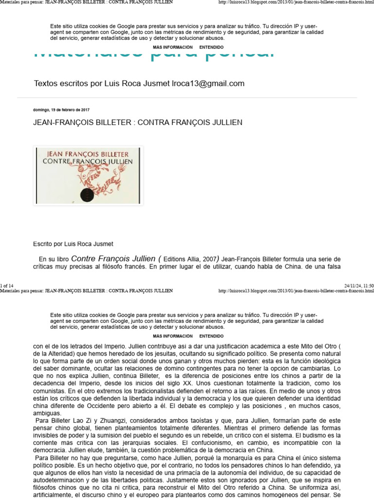 Materiales para Pensar - JEAN-FRANÇOIS BILLETER - CONTRA FRANÇOIS ...