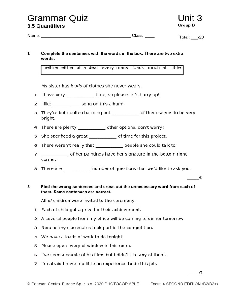 Focus4 2E Grammar Quiz Unit3.5 GroupB 1kol | PDF