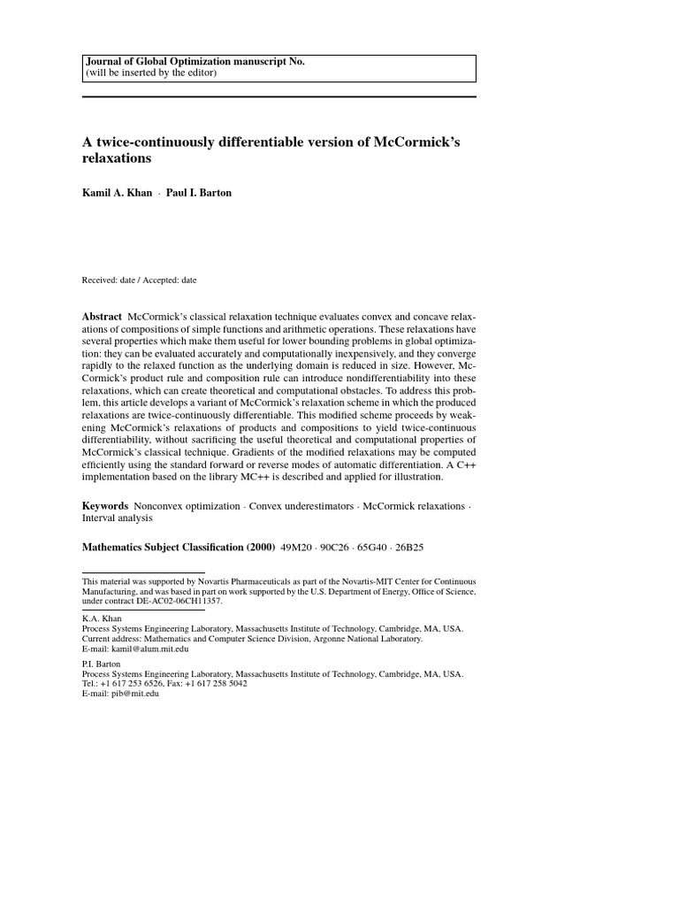 A Twice-Continuously Differentiable Version of Mccormick'S Relaxations | PDF | Mathematical ...