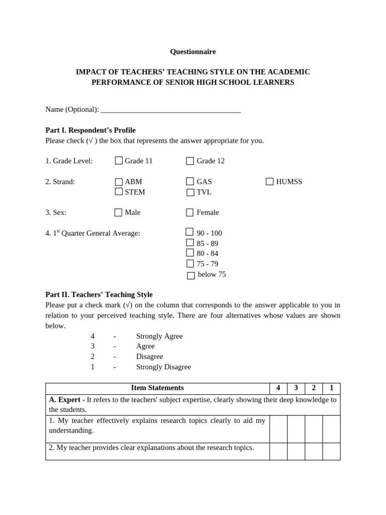 Sample-QUESTIONNAIRE | PDF | Teachers | Teaching Method