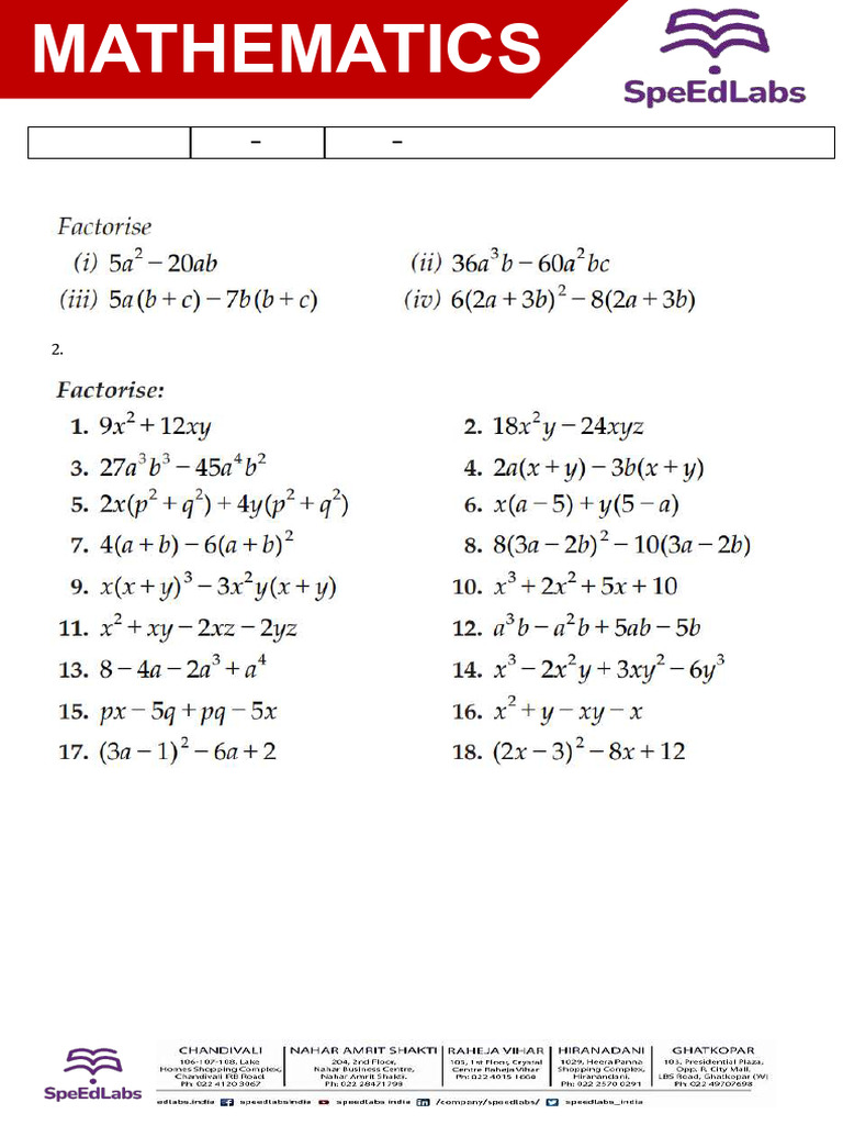 01.icse09m Factorization W1NBSS | PDF