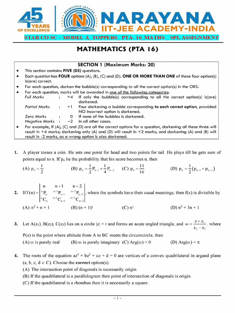 Star Co SC - Model A - Toppers - Pta - 16 - Maths - SPL Assignment | PDF