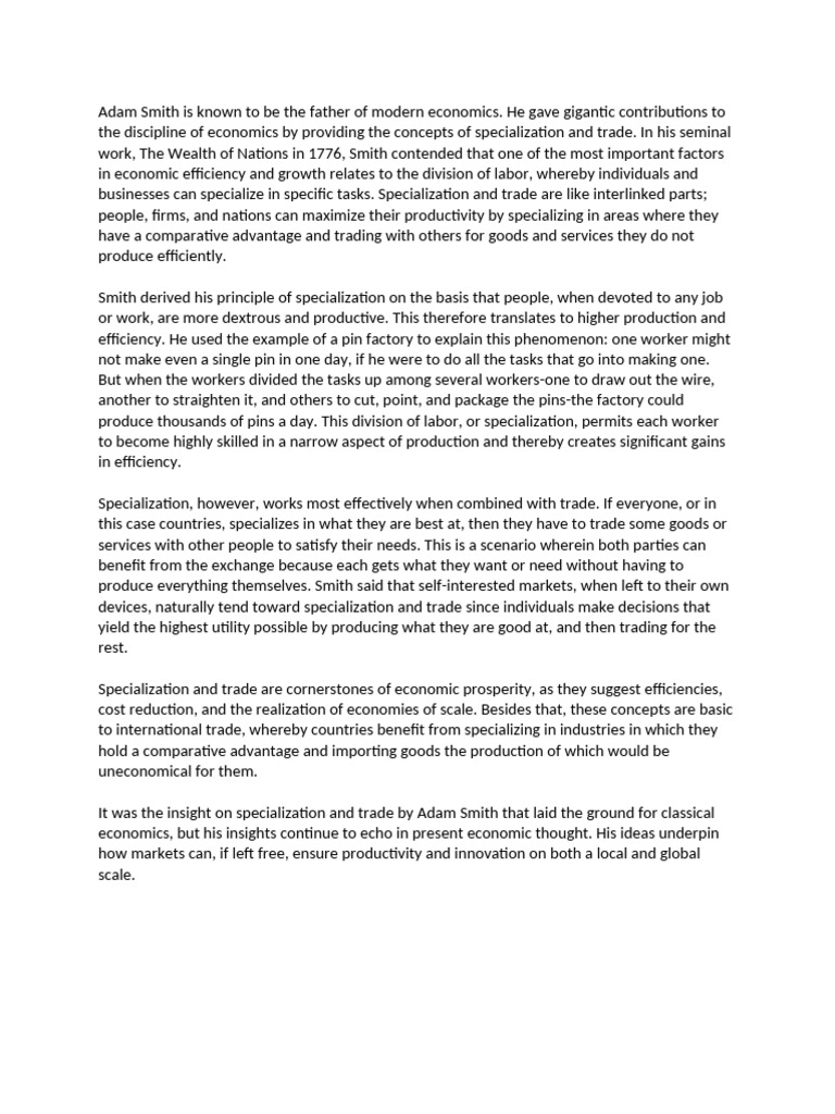 Adam Smith | PDF | Division Of Labour | Economics