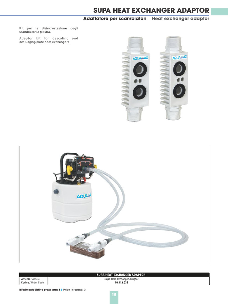 Aquamaxsan Supa Heat Exchanger Adaptor | PDF