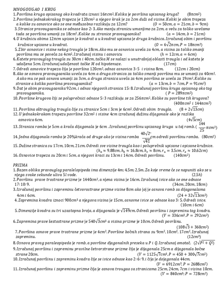Mnogougao, Prizma, Piramida, Kupa, Valjak 2024 | PDF